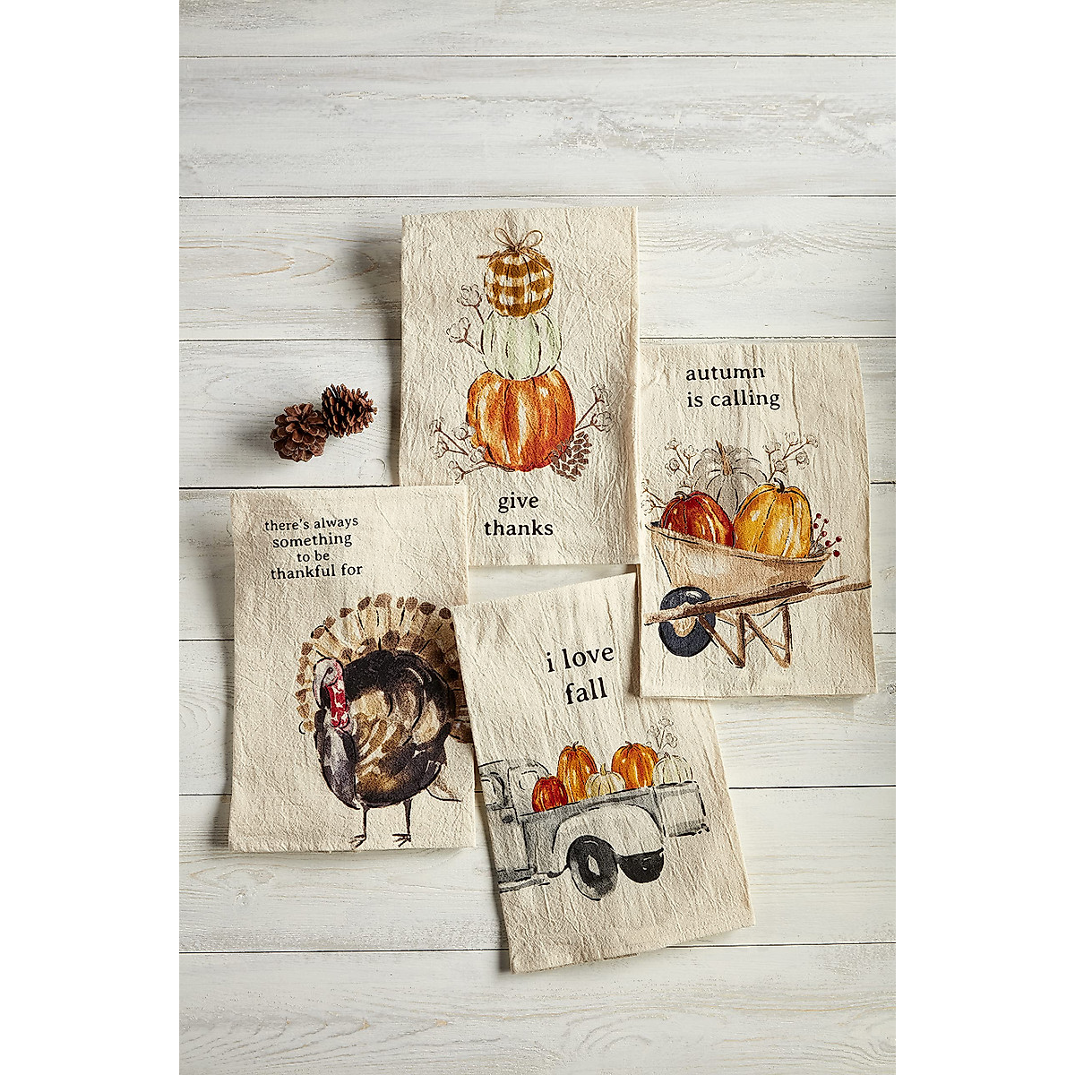 Mud Pie Fall Watercolor Flour Sack Towel, Thankful for, 26" x 16.5"