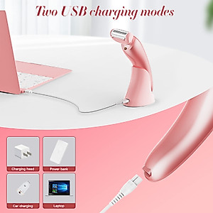 Electric Razor for Women - Womens Shaver Bikini Trimmer for Legs Bikini Underarm Public Hairs Rechargeable Wet and Dry Cordless with LED Light(Pink)