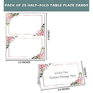 Boho Blush Pink Floral Table Place Card, 25 Pcs Tent Style Cards Set, Editable Name Cards for Table Seating, Food Lables for Birthday Party, Baby Shower, Wedding, Bridal Shower(16)