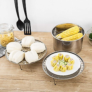 Round Stainless Steel Steamer Rack 7.6" 8.5" 9.33" 10.23" Inch Diameter Steaming Rack Stand Canner Canning Racks Stock Pot Steaming Tray Pressure Cooker Cooking Toast Bread Salad Baking (4 Pack)