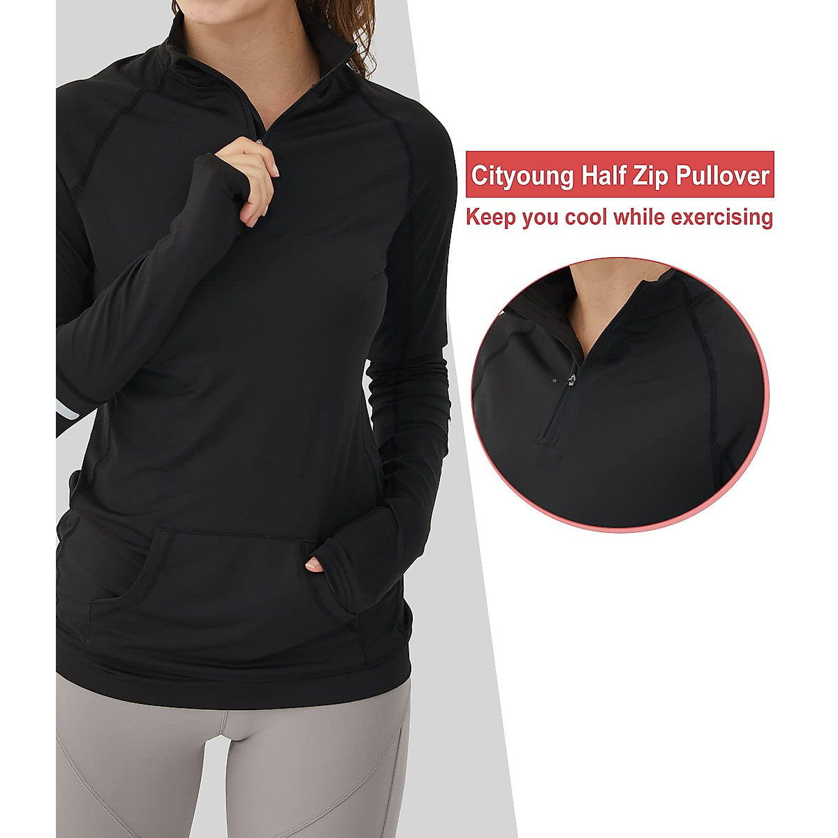 Quarter Zip Pullover Women Athletic Long Sleeve Golf Shirts Workout Shirt Fitted Long Sleeve Thumb Hole Active Wear Tops Black M