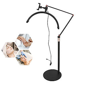 toyshi Eyelash LED Floor Light, Half Moon Lamp for Lash Extension Lighting for Beauty, Skincare, Eyebrows, Filming Content Creation with Phone Holder (Black)