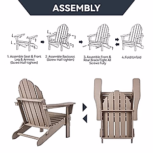 Classic Folding Adirondack Chair, Weather Resistant Patio Seating, Heavy Duty Poly Plastic Outdoor Chairs, Deck Fire Pit Garden Lawn Backyard Porch Chairs - Easy Assemble - Brown