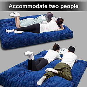 N&V Bean Bag Chair/Bed Transformable Giant with Washable Plush Velvet (Blue, Full)