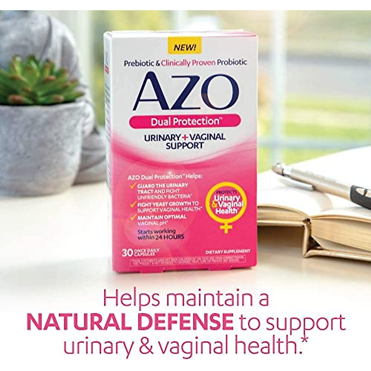AZO Boric Acid Vaginal Suppositories, 30 Count + AZO Dual Protection, 30 Count, Urinary + Vaginal Support*