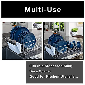 Smart Design Expandable Dish Drainer Drying Rack with Cutlery Cup - Steel Metal Wire - Fits in Standard Sinks - Dishes, Cups, Silverware Organization - Kitchen - 13.5 x 20.63 Inch Chrome