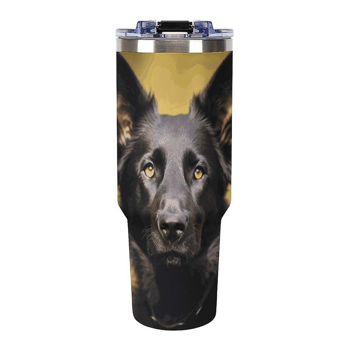 40 Oz Vacuum Tumbler with Deep Blue Handle Leakproof Insulated Tumbler Black German Shepherd Dog Stainless Steel Travel Mug with Lid And Straw Coffee Cup Cute Water Bottles Cup Holder Friendly