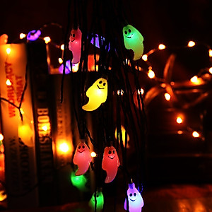 DINOWIN Halloween Ghosts Lights, Solar Ghost String 16ft 20 LED Ghost Fairy String Lights Waterproof for Home Indoor Garden Lawn Patio Trees Weddings (Multicolor)