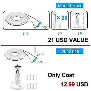 26FT Power Extension Charging Cable with Wall Mount for Wyze Cam Pan/ Wyze Cam Pan v2,Mounting Kit Including Charging and Data Sync Cord,Adjustable 360 Degree Swivel Ceiling Mount and 30 Wire Clips
