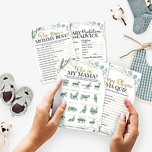 25 Greenery Animal Matching, 25 Nursery Rhyme Game, 25 Who Knows Mommy Best, 25 Baby Prediction And Advice Cards - 4 Double Sided Cards, Baby Shower Party Supplies
