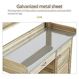 Yaheetech Outdoor Potting Bench Table, Garden Work Bench w/Metal Tabletop Work Station w/Cabinet Drawer, Open Top&Lower Shelf, Handy Hooks, ACQ Lumber Wood, Light Green