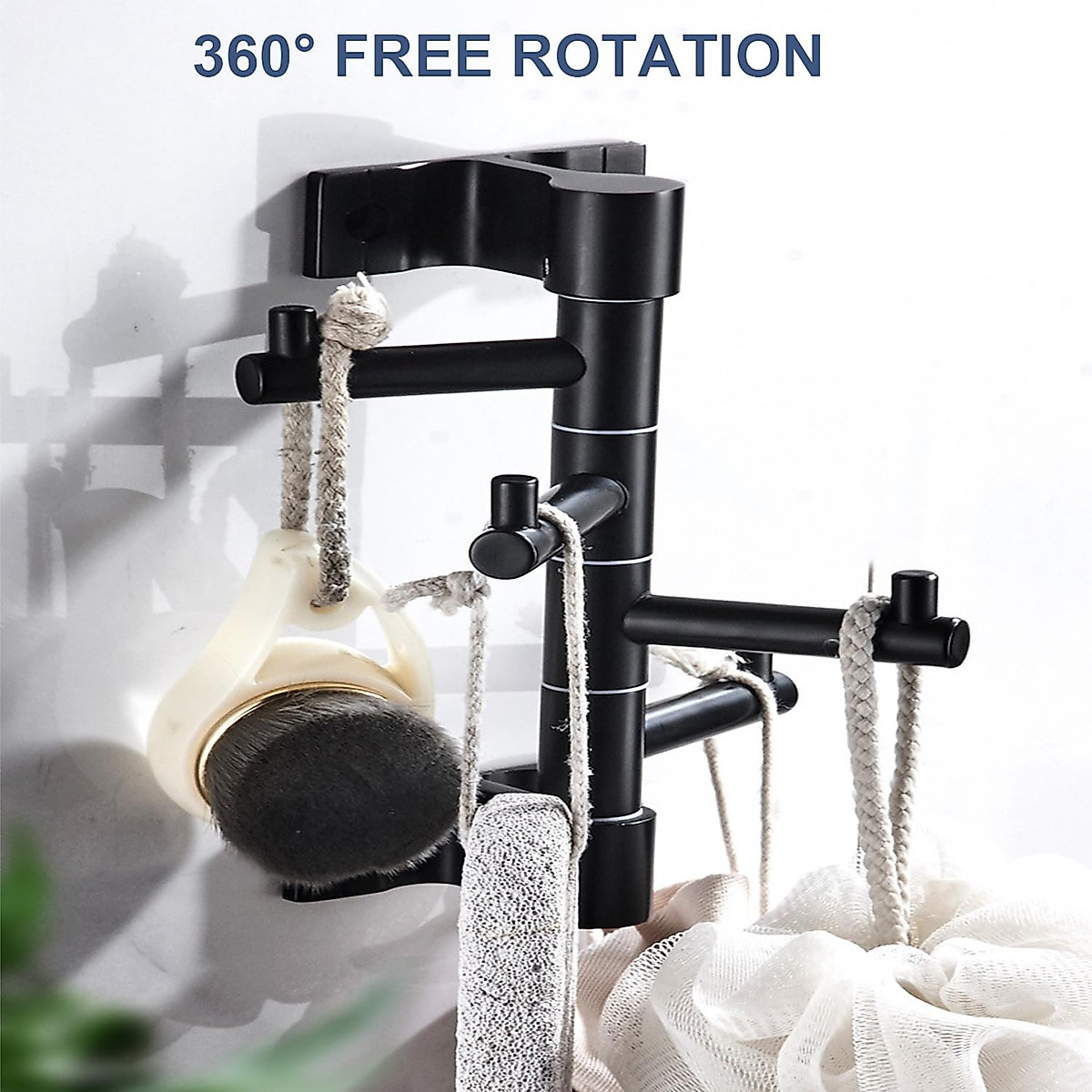 Generic Metal Vertical Hooks Rack with 3 Rotatable Arms Black Swivel Towel Hook for Bathroom Kitchen Towel Item Storage Swivel Towel Rack Wall Mounted for Bathroom Accessories
