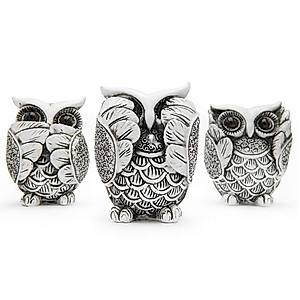 Owl Statue Home Décor Owls Figurine Family Set of 3 Cute Owl Lovers Black & White Gifts for Mom, Zen Mood Gifts, See Hear Speak No Evil, Nice Home Office Decoration, Positive Vibes