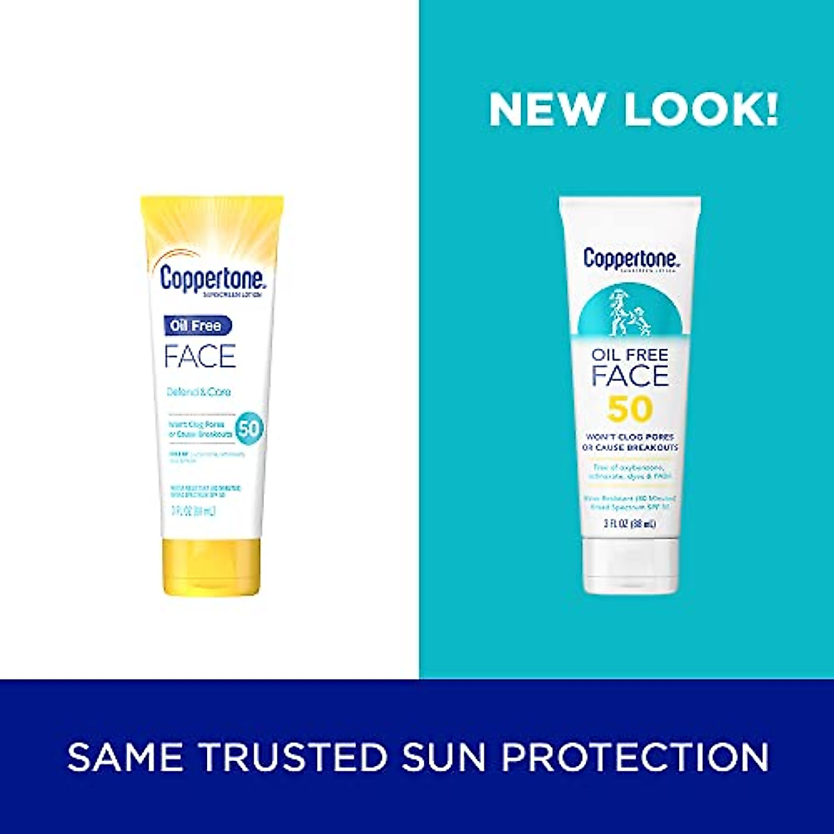 Coppertone Face Sunscreen SPF 50, Oil Free Sunscreen for Face, Water Resistant SPF 50 Sunscreen Face Lotion, Travel Size Sunscreen, 3 Fl Oz Tube