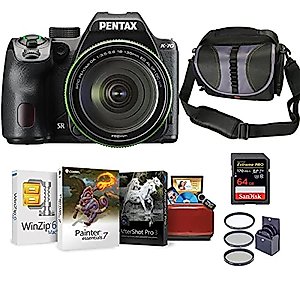 Pentax K-70 DSLR with SMC DA 18-135mm f/3.5-5.6 ED AL CD WR Lens, Black Bundle with Corel Mac Photo Editing Software, Bag, 64GB SD Card, Filter Kit
