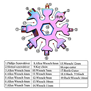 Snowflake Multi Tool Stainless Steel Colorful 18 in 1 Snowflake Wrench Screwdriver