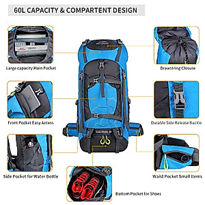 Dehikewell Hiking Backpack, 60L Large Rucksack for Men Women, Water-resistant Lightweight Daypack Ideal for Camping Trekking Travel