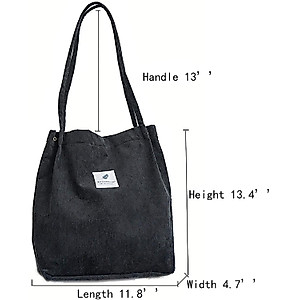 TCHH-DayUp Corduroy Tote Bag for Women Girl Canvas Handbags Shoulder Purse (Black) Medium