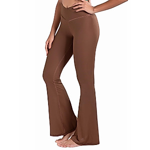 Sunzel Flared Leggings for Women, High Waisted Casual Bootcut Flare Yoga Pants with Crossover Waist and Tummy Control 30" Caramel Cafe Medium