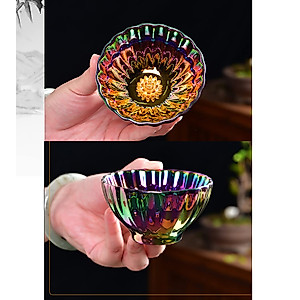 LingXuanGe Gold Lotus peacock tea cups set of 2, Beautiful Colorful Glaze Ceramic Tenmoku Tea Cup Chinese Kungfu Tea Cup (Color : Peacock)