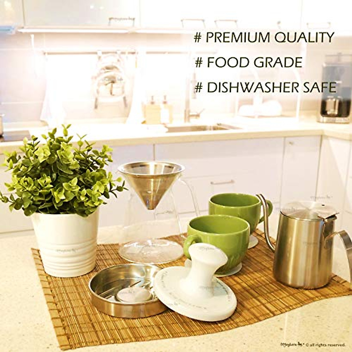 Meykers Burger Press 5" Hamburger Press Patty Maker | Patty Press Burger Mold Ring | with 100 Patty Papers | Porcelain Smasher Stainless Steel Shaper Smash for Meat Beyond Veggie Turkey Vegan Beef