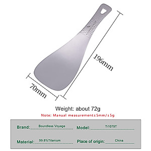 iBasingo Titanium Rice Serving Spoon Outdoor Camping Household Rice Shovel Portable Cooking Kit Ultra-light Scoop Rice Spoon Thickened Tableware Ti1079T