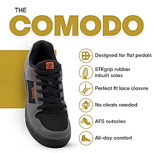 Tommaso Comodo Mountain Bike Shoes Men with Sticky Sole, Casual Style Flat Pedal MTB Gravel Mens Commuting Cycling Shoes for Men, Mens Shoes, Pro Enduro MTB Shoe MTB Shoes for Men Flat - Grey - 41