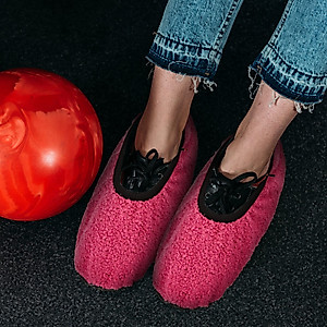 Zhanmai Pink Fuzzy Bowling Shoes Covers Women's Reusable Non Slip Bowling Shoes Protector Washable Boot Cover Soft Foot Covers for Bowling, Household, Office, Laboratory, Size 7-8.5