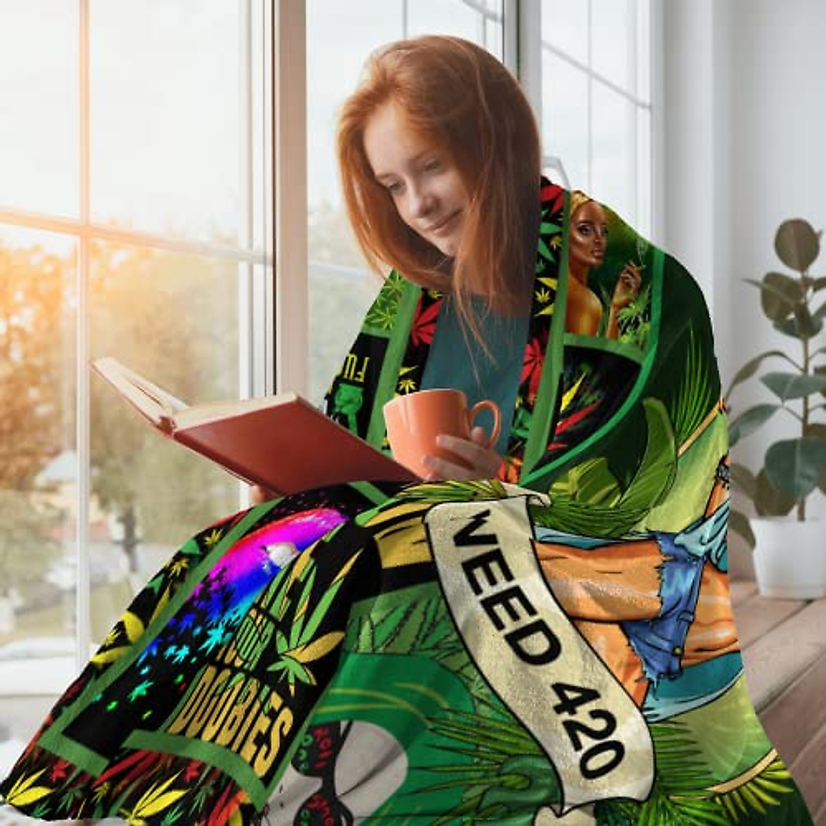 Socira Weed Blanket, Marijuana Gifts Flannel Sherpa Blanket, Large Leaf Blanket Soft Bed Blanket,Cozy Fleece Throw Blanket for All-Season,Weed Stuff Sheets for Bedroom Living Room 60''X80''