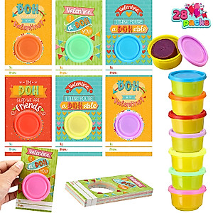 JOYIN 28 Pcs Valentines Day Gift Cards with Colorful Playing Dough for Kids Valentine Party Favors, Valentine's Classroom Exchange