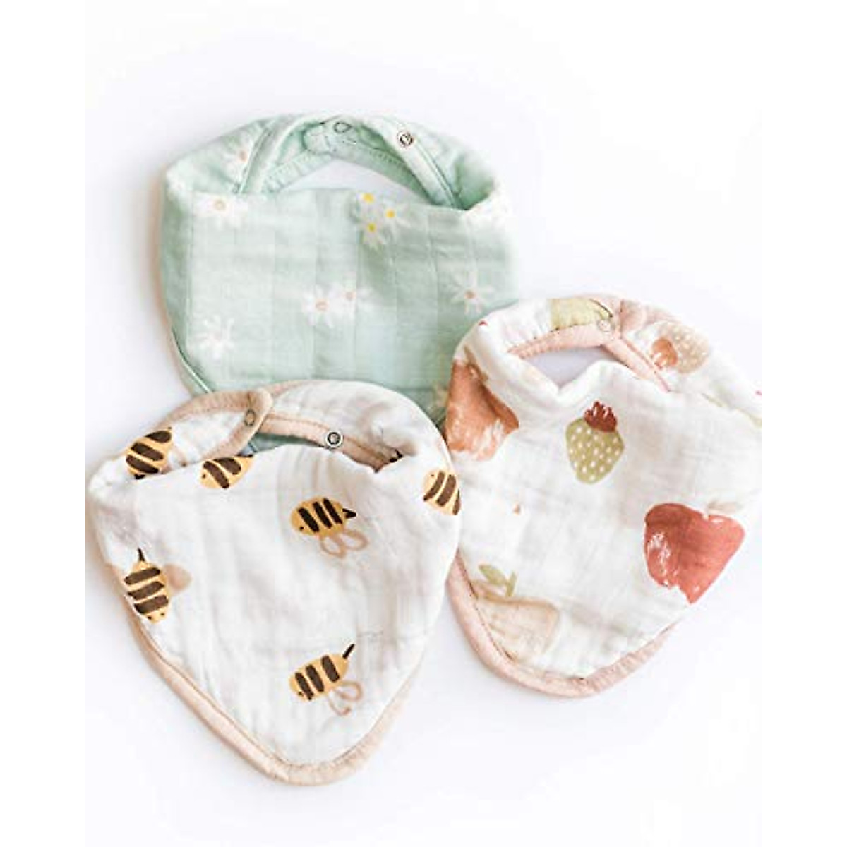 Nightingale Baby Bandana Bibs - Absorbent, Soft, Hypoallergenic Bamboo Muslin Drool Cloths - Cute Drooling Bibs for Boys and Girls (Bee/Fruit/Daisy)