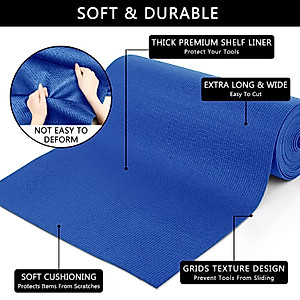 Foam Toolbox Liner Drawer Mat 1/8 Inch Thick X 16 Inch Wide X 16 Ft Long Blue, No Slip for Protecting Cabinet, Garage, Cart, Tool Box