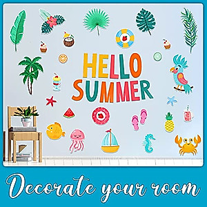 40-Piece Cut-Outs Summer Beach Theme, Summer Beach Sea Creatures Hello Summer Cut-Outs with 80Pcs Glue Point Dots for Classroom Bulletin Board Learning Activities Tropical Luau Hawaiian Decorations
