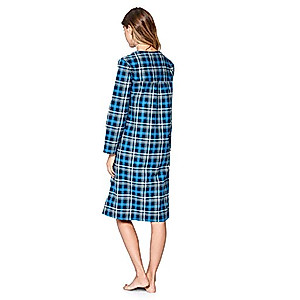 Casual Nights Women's Flannel Plaid Long Sleeve Sleepwear Nightgown - Navy - Large