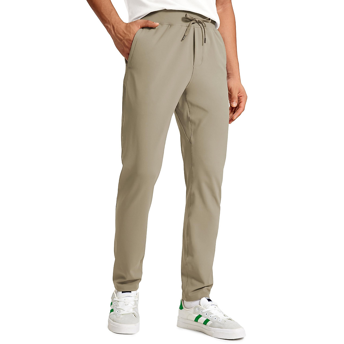 CRZ YOGA 4-Way Stretch Athletic Pants for Men 30" Workout Lounge Casual Work Jogger with Zip Pocket Khali Barley Large