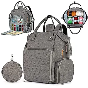 Aeelike Yarn Storage Crochet Bag Backpack, Knitting Project Bag with Grommets, Yarn Organizer with Removable Inner Dividers, Portable Knitting Bag for Yarn Skeins Knitting & Crochet Supplies