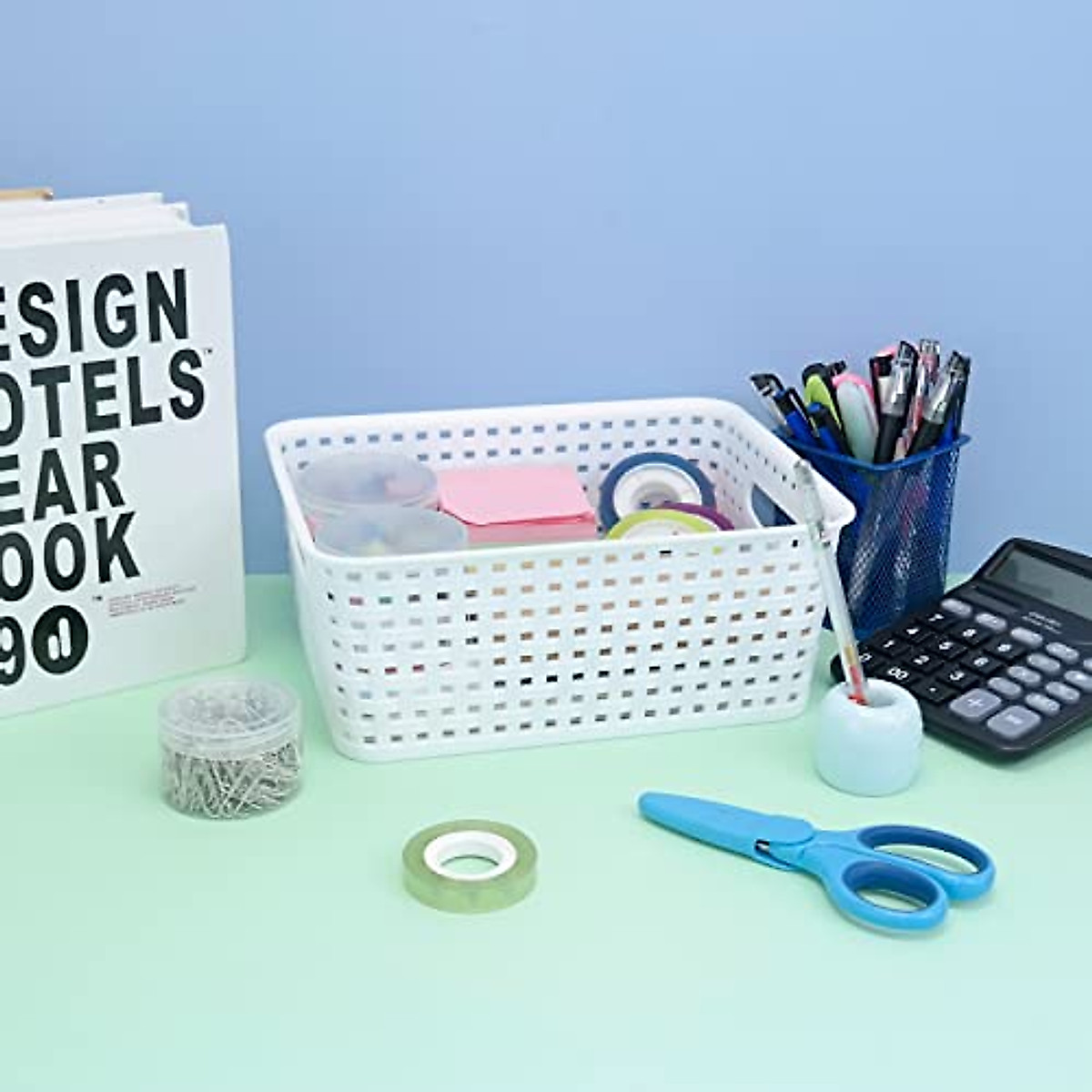 Utiao White Plastic Storage Baskets Pantry Organizer Bin, 6 Packs