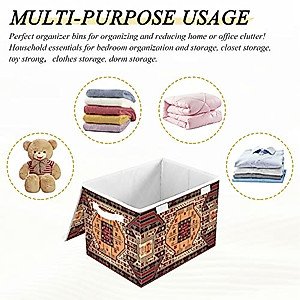 Living Room Storage Bins with Lids Storage Baskets for Clothes Persian Carpet Tribal Texture Photo Organization 12x12x16