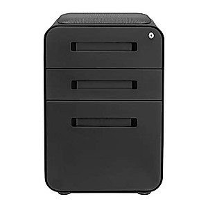 Laura Davidson Furniture STOCKPILE Curve Seated 3-Drawer Mobile File Cabinet with Removable Magnetic Cushion Seat, Commercial-Grade, Pre-Assembled (Black with Dark Grey Cushion)
