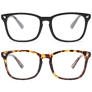 livho 2 Pack Blue Light Blocking Glasses, Computer Reading/Gaming/TV/Phones Glasses for Women Men,Anti Eyestrain & UV Glare (Matte Black+Tortoise)