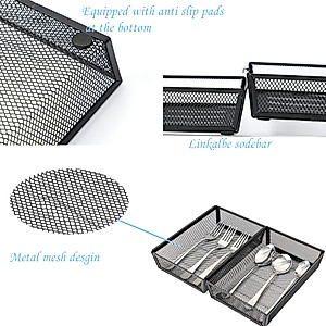 YFEEN Mesh Tray Kitchen Drawer Utensil Cutlery Tray Office Supplies with Inter-locking Arm Drawer Dividers Organizer for Silverware, Flatware, Home,Office, School,Bedroom(9＂X6＂4pack) Black