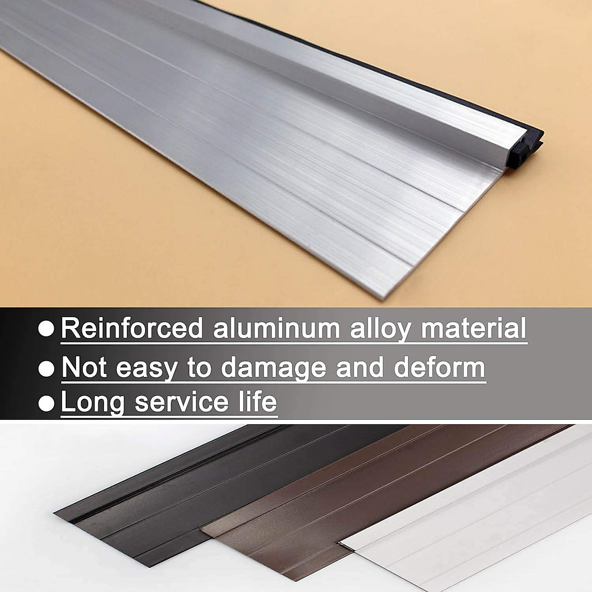 BAINING Metal Door Draft Stopper, 43.5 Inch Under Door Sweep Bottom Blocker Seal Strip, Aluminium Sweeps Anti Mouse Bite, Brown