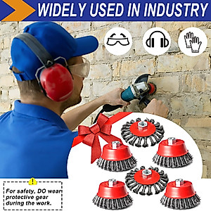 4 Inch Wire Wheel Brush Set for Grinder, DaduoRi 6 Pack Wire Wheels for 4 1/2 Angle Grinder, 5/8 Inch-11 Threaded Arbor-Coarse Crimped Twisted Knotted Cup Brush,Heavy Cleaning Rust Stripping Abrasive