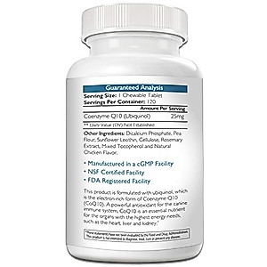 Nutrition Strength Coenzyme Q10 for Dogs Grain-Free Supplement, Ubiquinol - The Electron-Rich Form of CoQ10, Promotes Heart Health, Cognitive and Energy Support for Dogs, 120 Chewable Tablets
