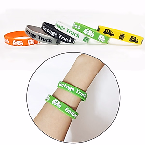ATSMOICY 48 Garbage Truck Themed Party Silicone Wristband Bracelets - Rubbish truck Themed Baby Shower Birthday Waste Management Recycling Party Supplies Decorations Favors Rubber Bracelet