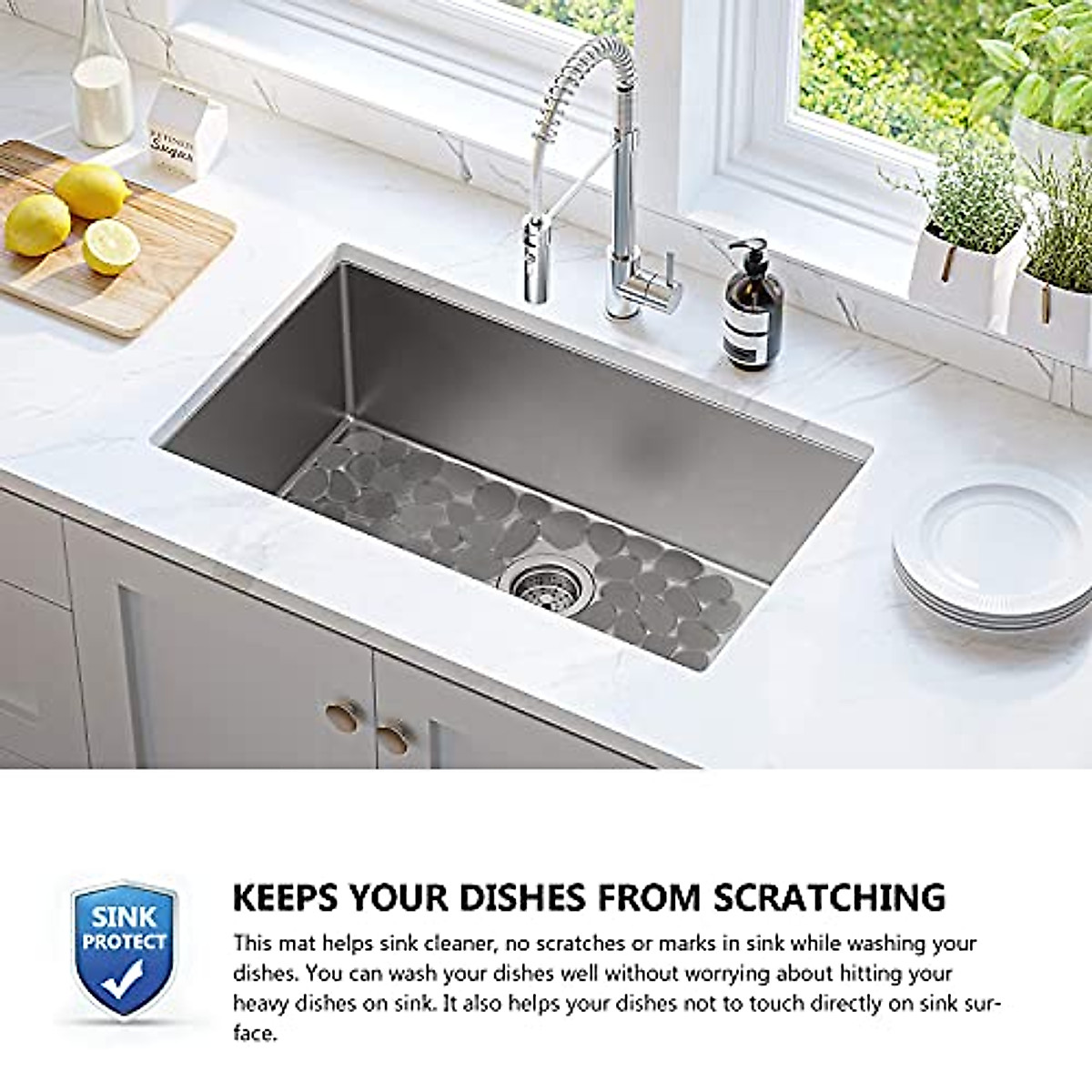 OTHWAY 2Pcs Kitchen Sink Mats, 15.8" x12" Scratch Free Sink Protector for Stainless Steel/Porcelain Sink, Pebble Design Quick Drain Dish Drying Mat, a Nice Touch for Your Kitchen