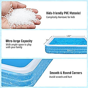 Goplus Inflatable Swimming Pool, 120” X 72” X 22” Full-Sized Family Kiddie Blow up Pool w/3 Air Chambers, Thickened Lounge Pool for Adults, Kids, Baby, Garden, Backyard , Summer Water Party, Ages 3+