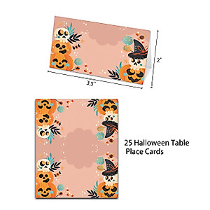 Halloween Table Place Cards, Blank Seating Place Card for Table, 25 Pack Buffet Food Tent Labels, Double Design Name Cards, Scored for Easy Folding, Halloween/Thanksgiving Party Decorations(06)