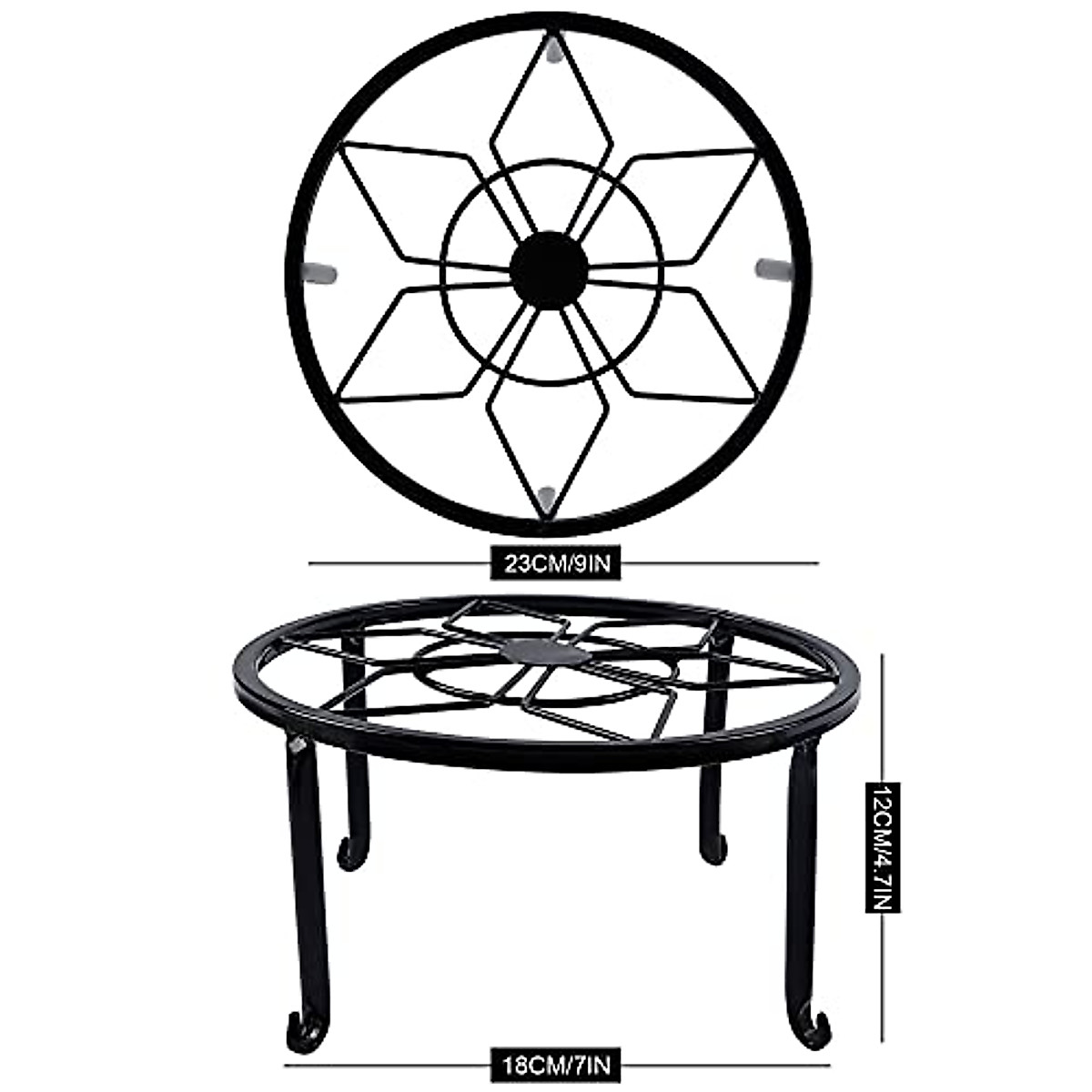 yosager 4 Pack Metal Plant Stands for Flower Pot, Heavy Duty Black Iron Potted Stand Holder, Indoor Outdoor Rustproof Metal Planter Container Round Supports Display Rack for Home & Garden Decor