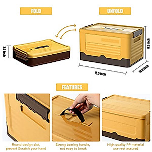 ORIJOYNA Collapsible Storage Bins with Lids 6Gal Folding Plastic Stackable Utility Storage Container Heavy Duty withstand 60 Lbs Multifunctional Storage Box for Grocery,Books,Clothes,Shoes(23L,Yellow)